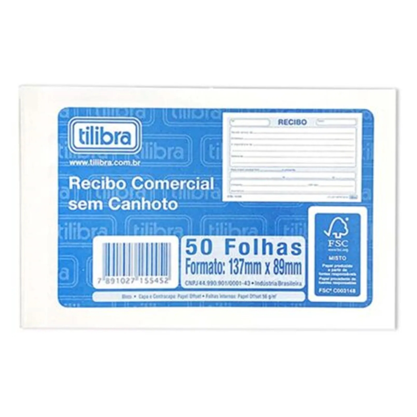 Recibo comercial sem canhoto pequeno 50 folhas – Tilibra – JR Papelaria